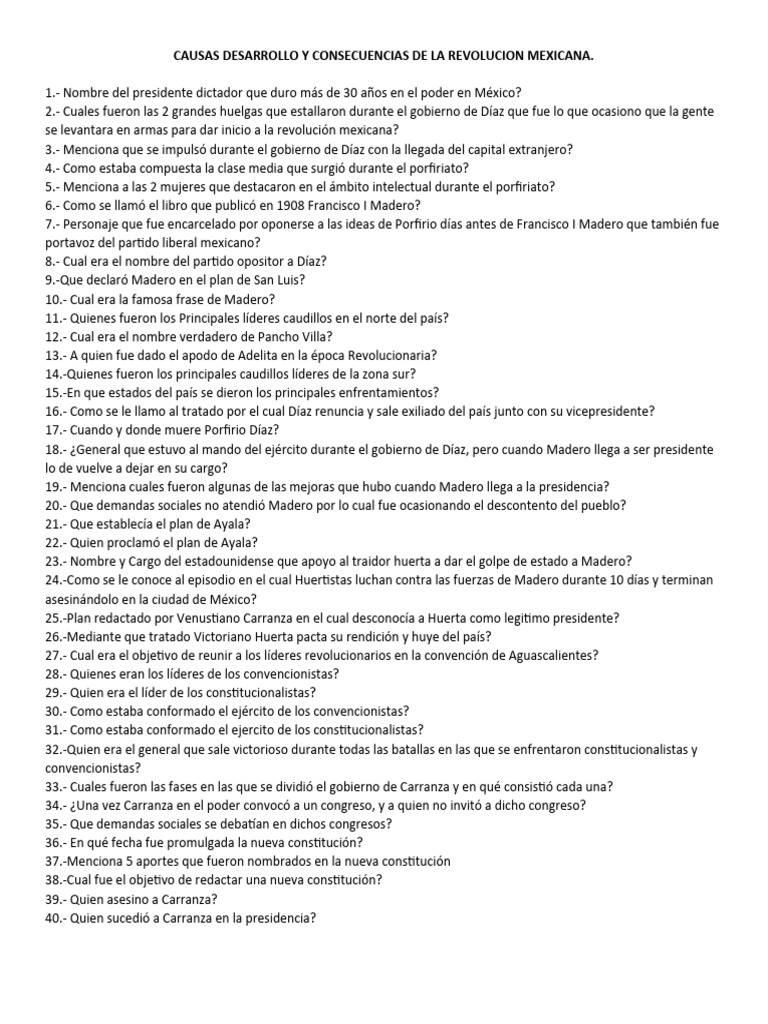 Causas Desarrollo y Consecuencias de La Revolucion Mexicana | PDF | revolución mejicana | México