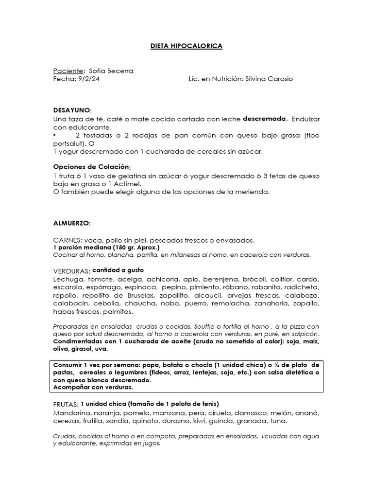 Dieta Hipocal. 7con Opc. | PDF | ensalada | Cocina
