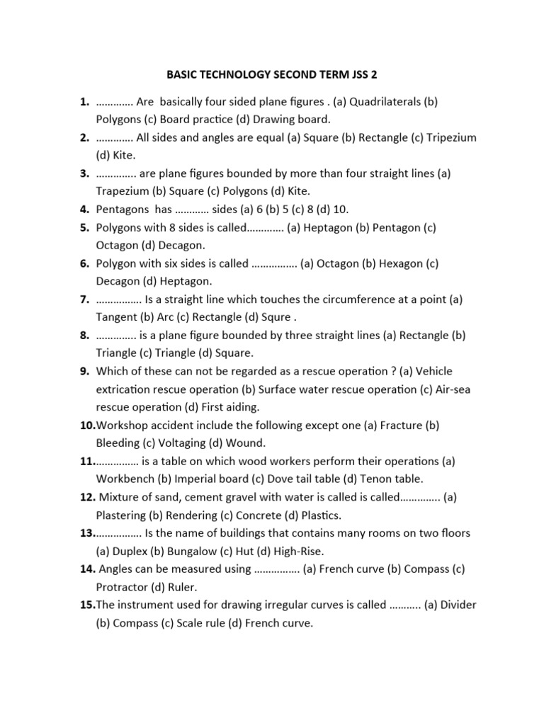 Basic Technology Second Term JSS 2 | PDF | Carbohydrates | Rectangle