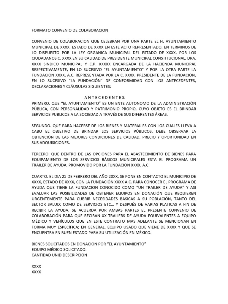 FORMATO CONVENIO COLABORACION Ayuntamiento | PDF | México | Gobierno local