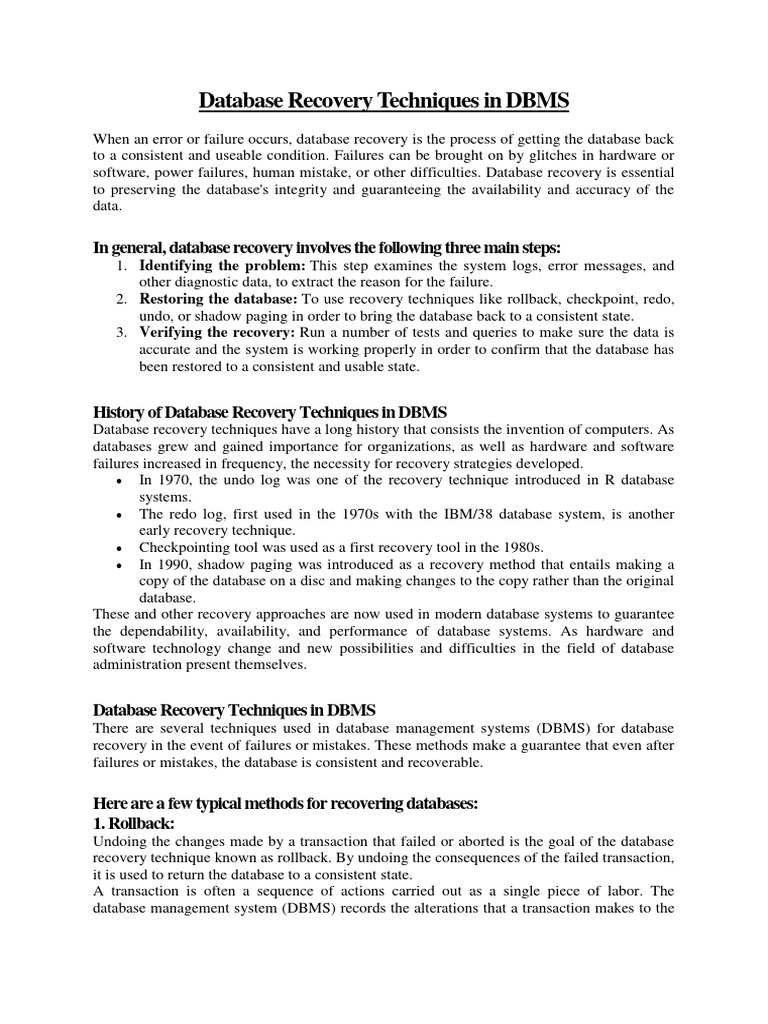 DAtabase Recovery | PDF | Databases | Database Transaction DAtabase Recovery | PDF | Databases | Database Transaction