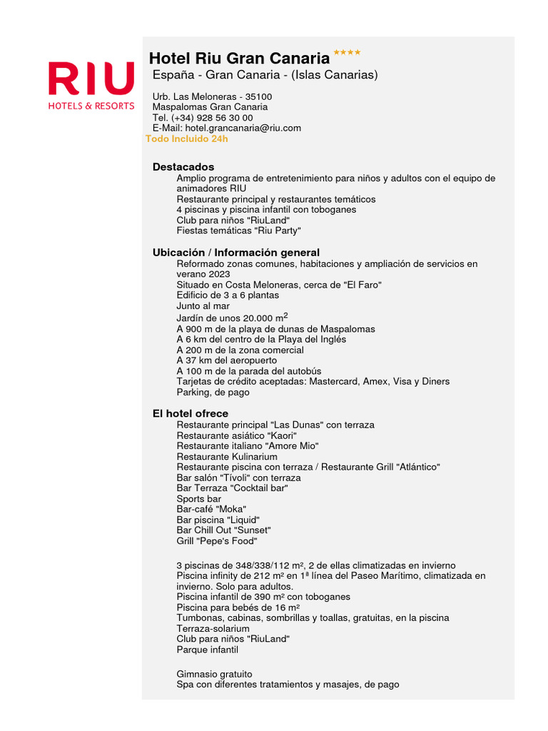 Hotel Riu Gran Canaria | PDF | Almuerzo