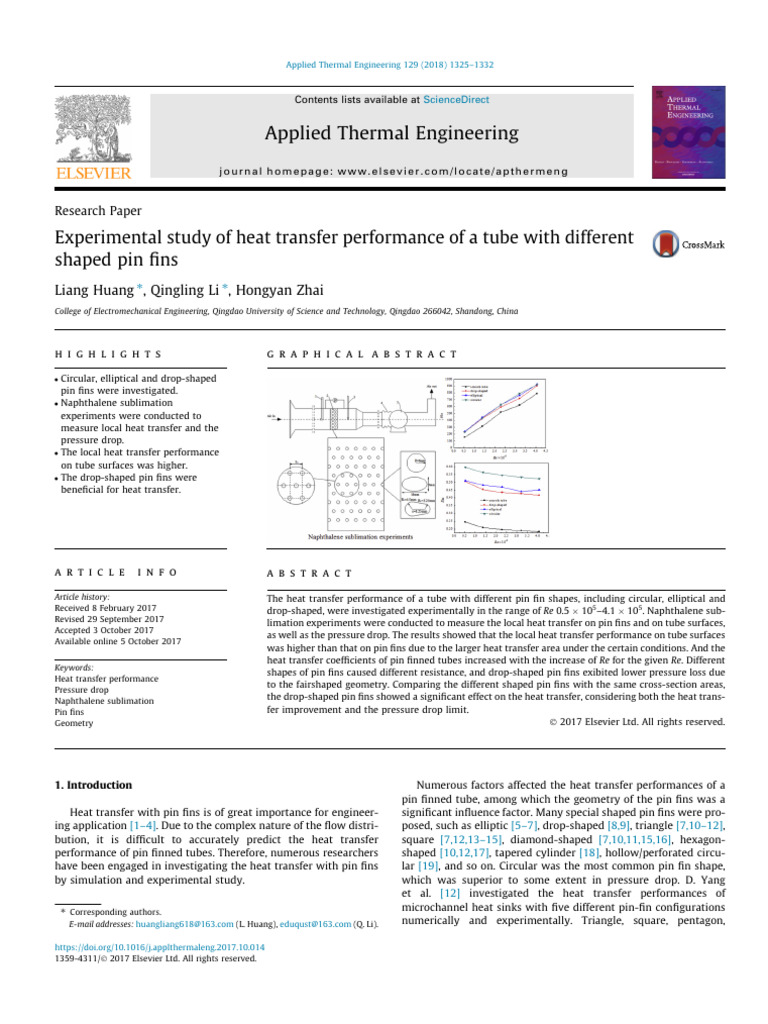 Experimental Study Pin Fins Different Cross Sections-Libre | PDF | Heat ...