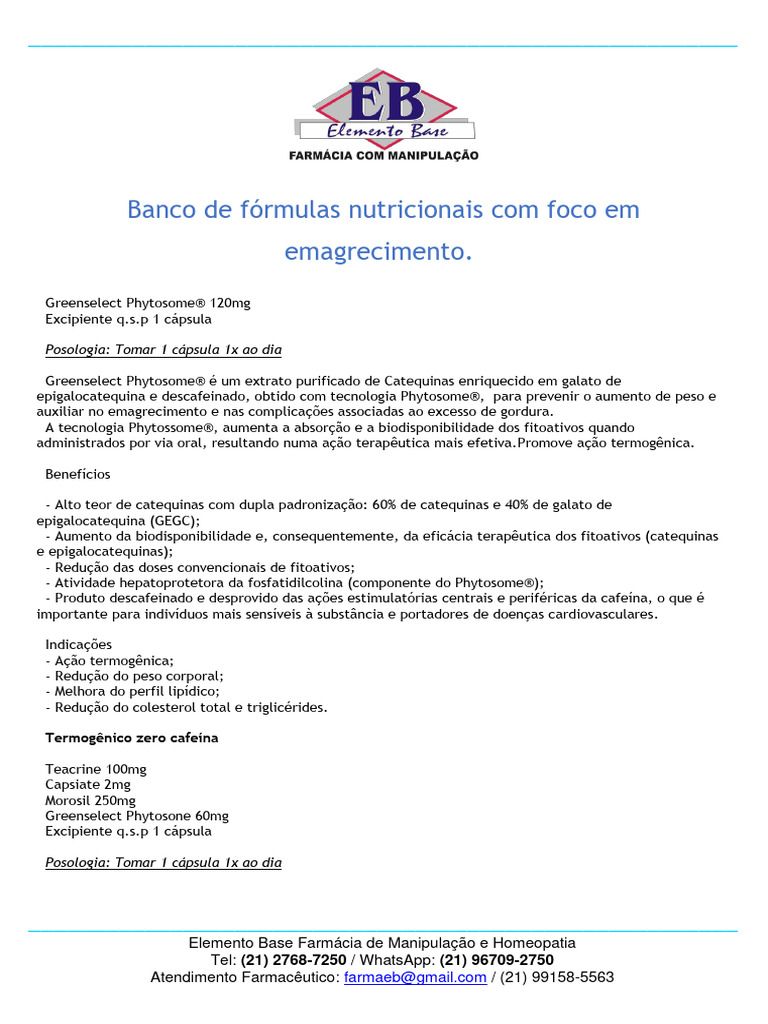 Banco de Fórmulas Nutricionais Com Foco em Emagrecimento | PDF | Fibra ...