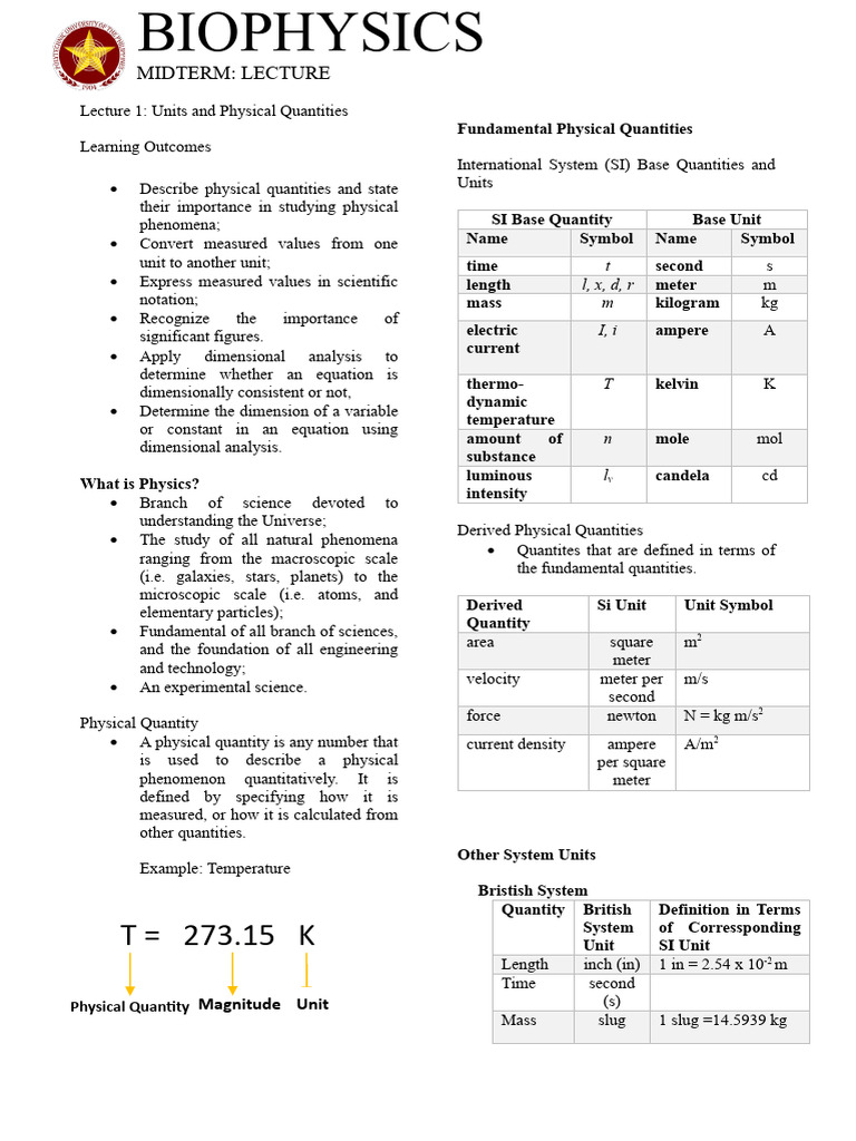 Lecture 1 | PDF | International System Of Units | Mole (Unit)