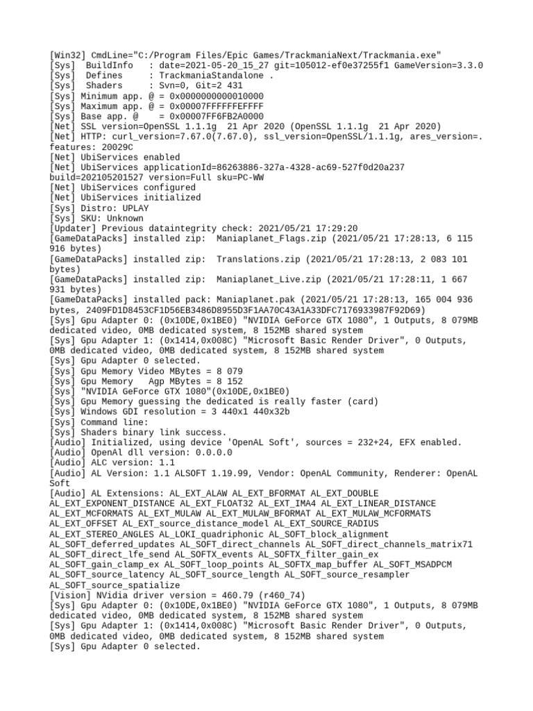 Trackmania Game Launch Log | PDF | Graphics Processing Unit | Operating ...