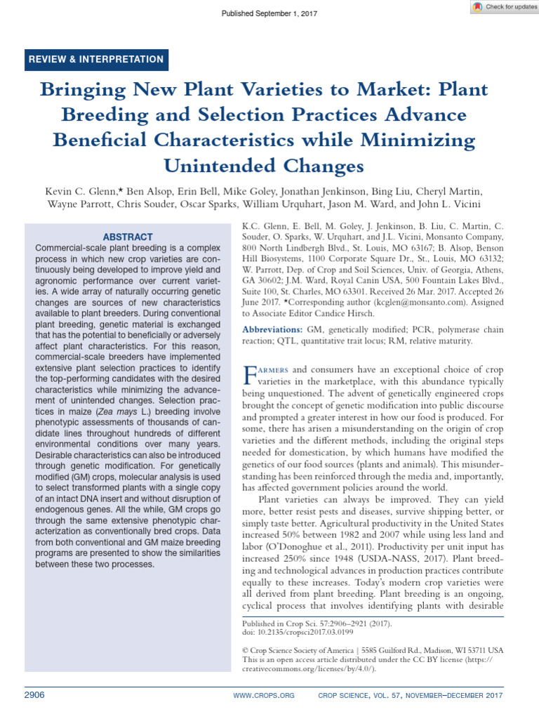 Crop Science - 2017 - Glenn - Bringing New Plant Varieties To Market Plant Breeding and ...