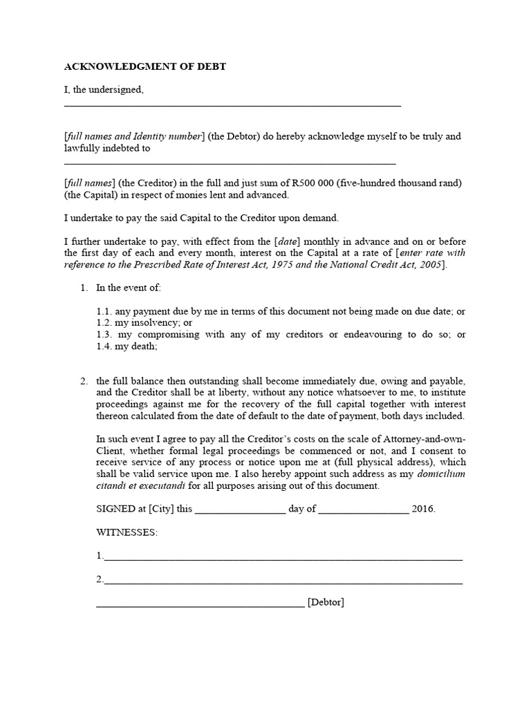 Acknowledgment of Debt | PDF