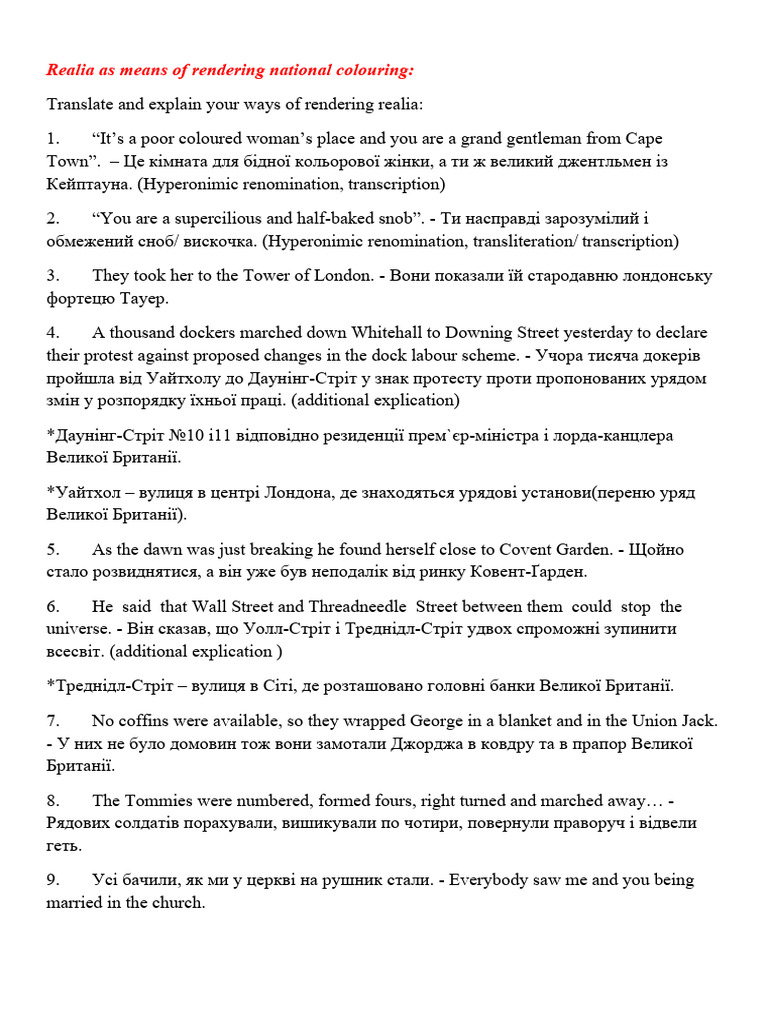 Realia As Means of Rendering National Colouring | PDF