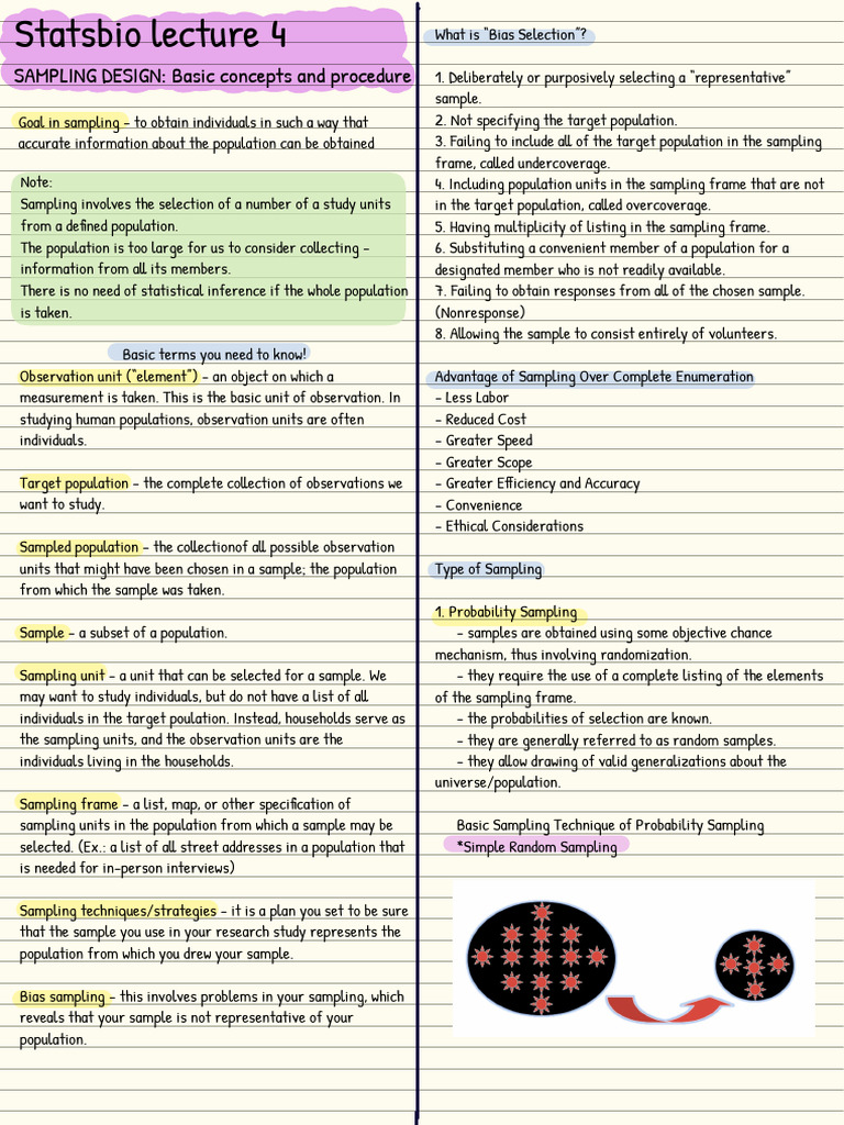 Lecture 3 Statbio | PDF | Sampling (Statistics) | Stratified Sampling