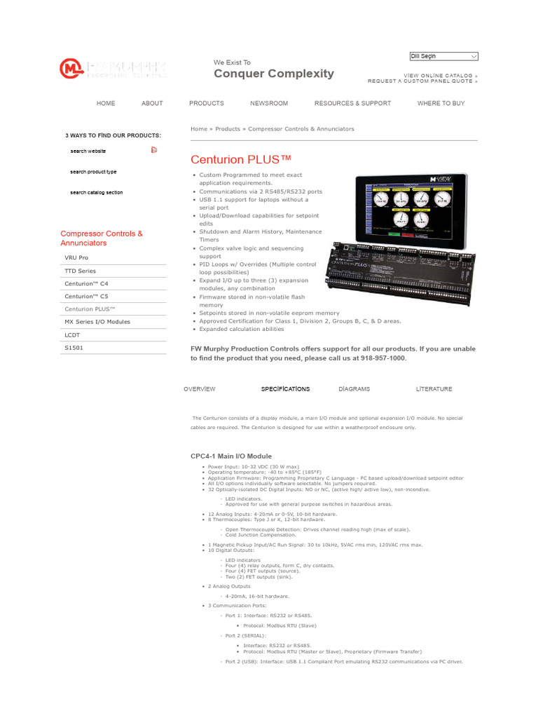 Centurion PLUS™ - FW Murphy Production Controls112 | PDF | Thermocouple | Usb