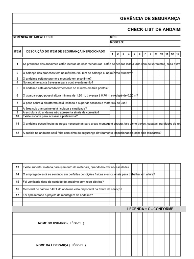 Check List 031 - Andaime | PDF