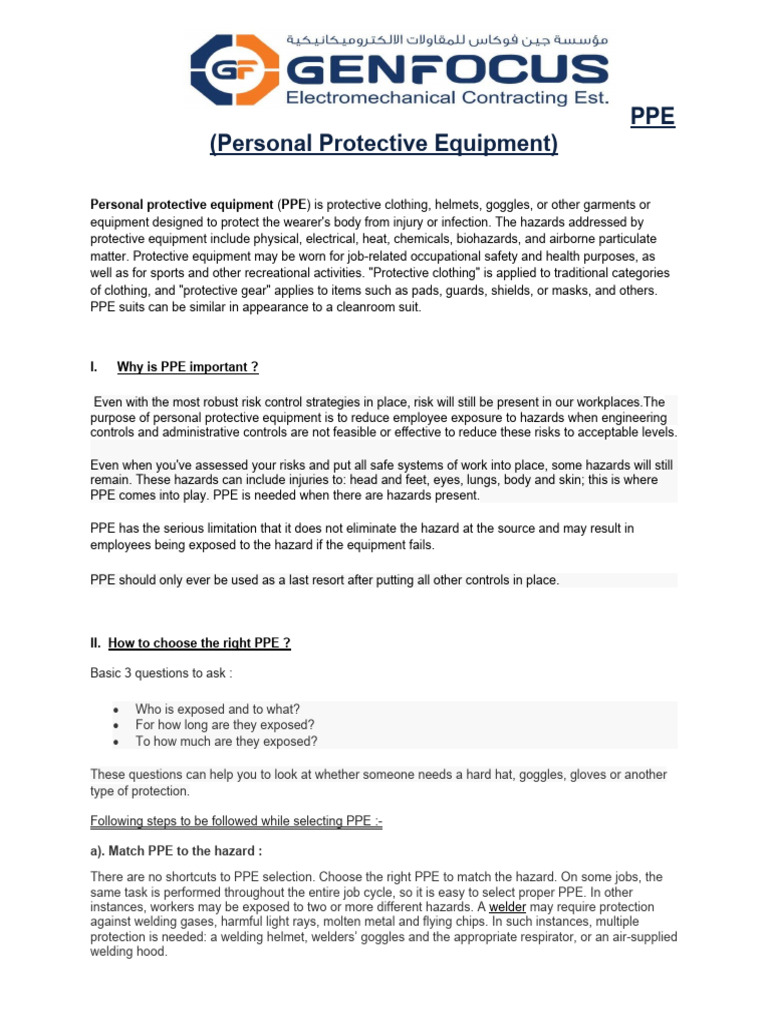 PPE Procedure | Download Free PDF | Personal Protective Equipment ...