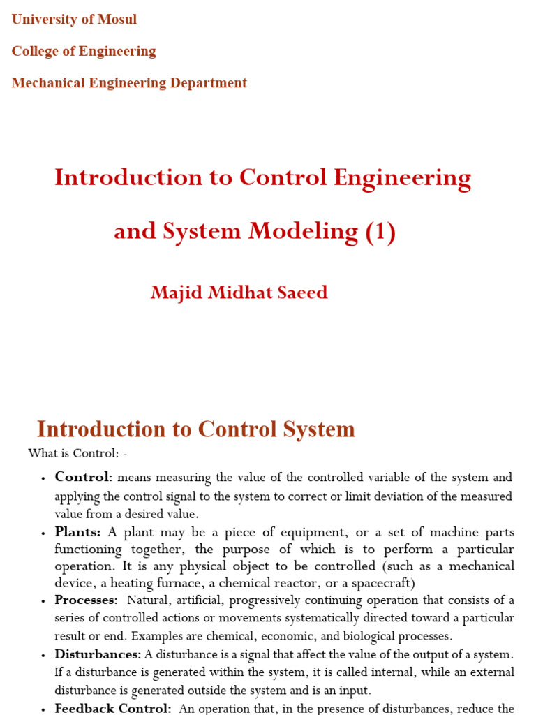 Introduction To Control Engineering and System Modeling (1) : Majid Midhat Saeed | PDF ...