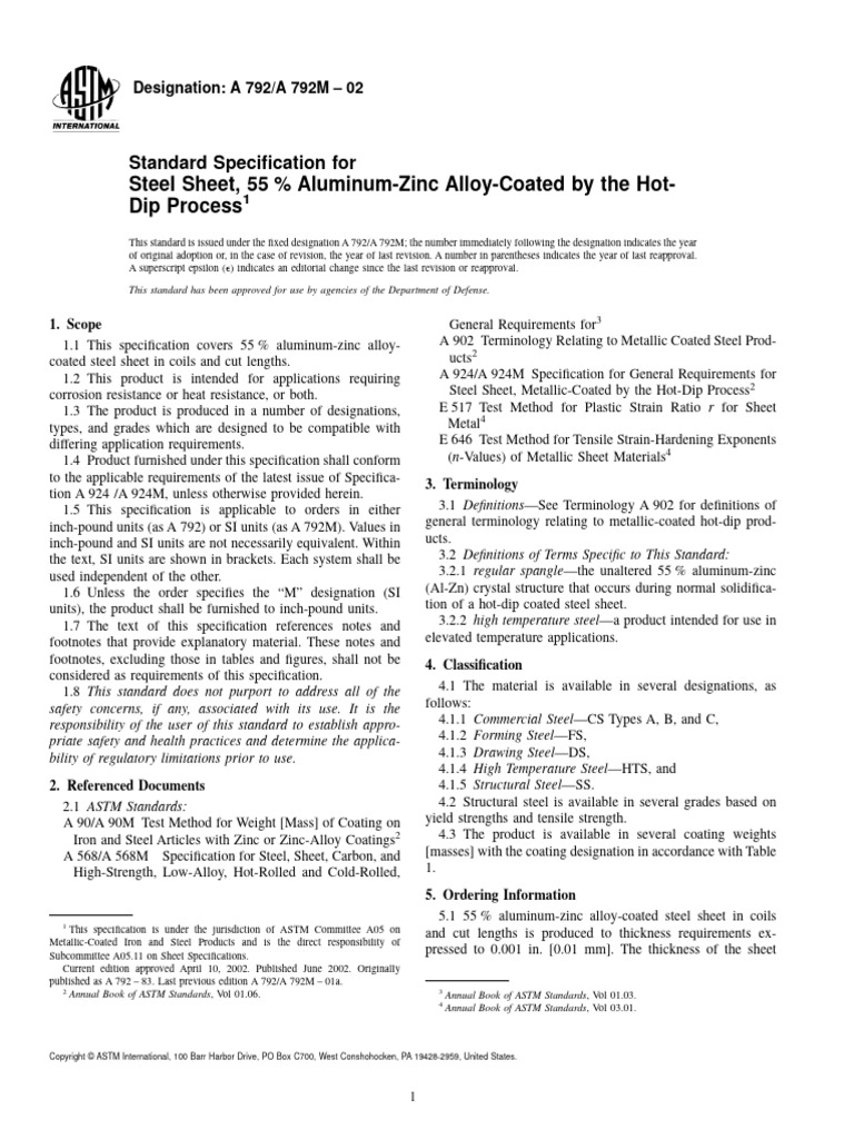 Astm A 792 | Download Free PDF | Sheet Metal | Steel