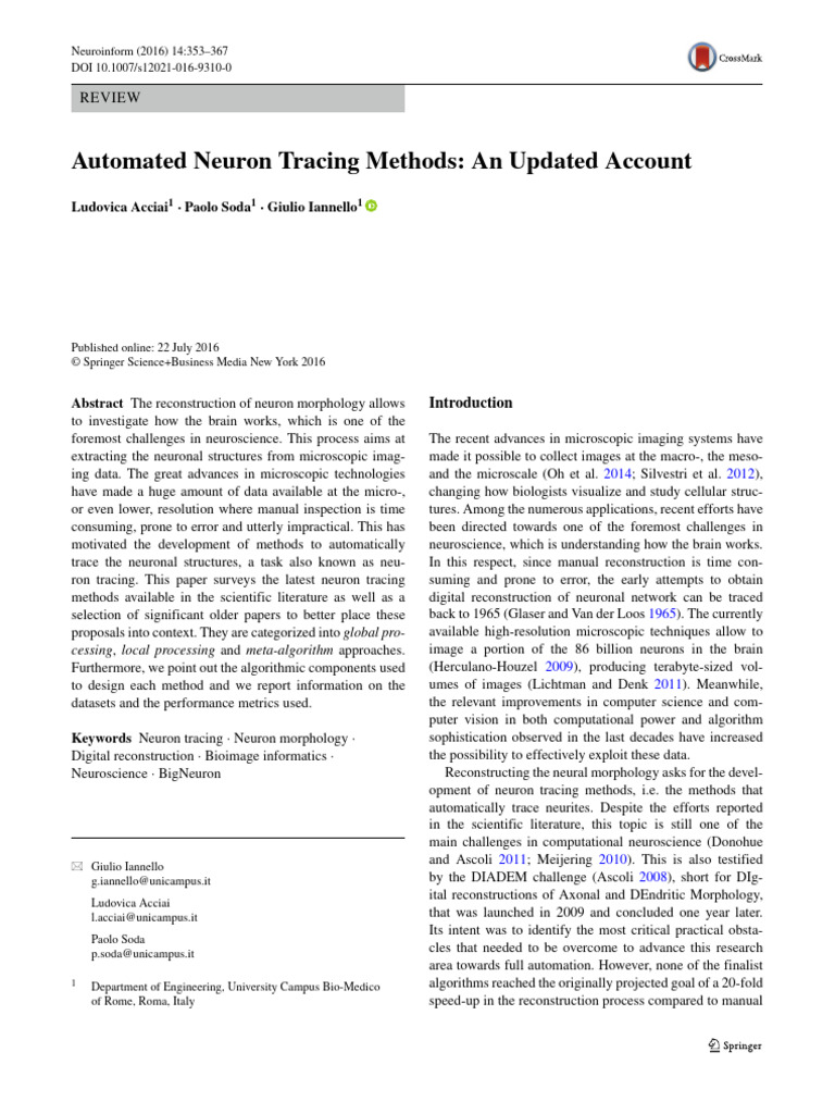 Automated Neuron Tracing Methods - An Updated Account | PDF | Image Segmentation | Brain