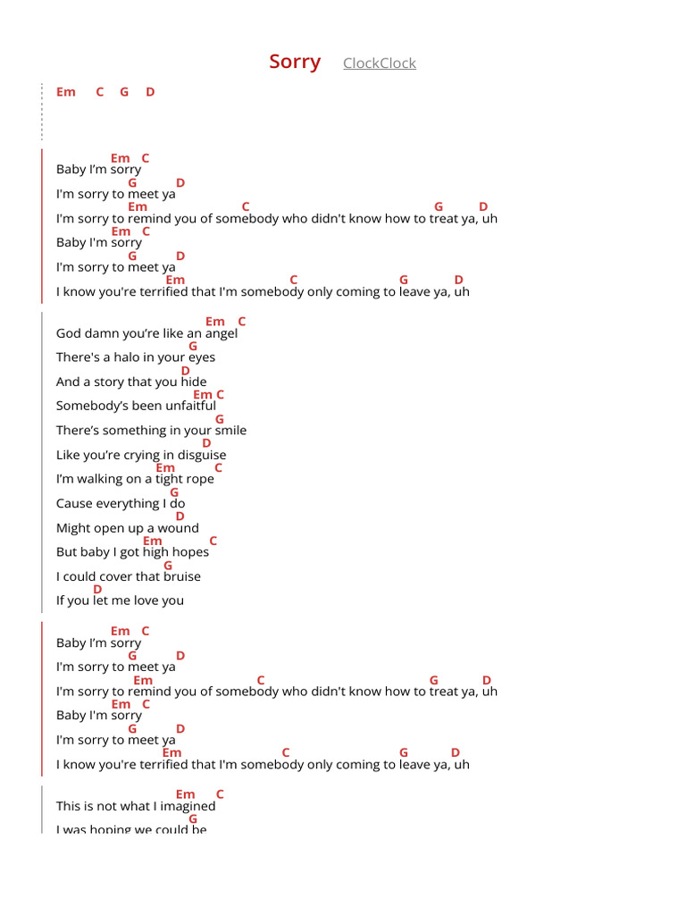 Sorry - ClockClock - Chords For Guitar&Ukulele | PDF