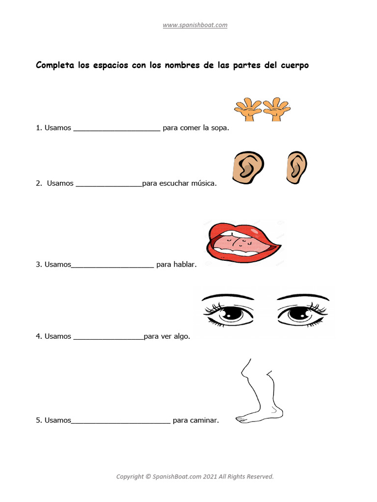 Spanish Body Parts Worksheet 1 2 Pdf