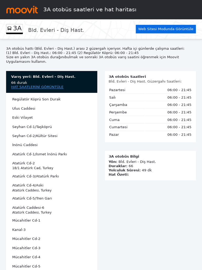 Bld. Evleri - Diş Hast.: 3A Otobüs Saatleri Ve Hat Haritası | PDF