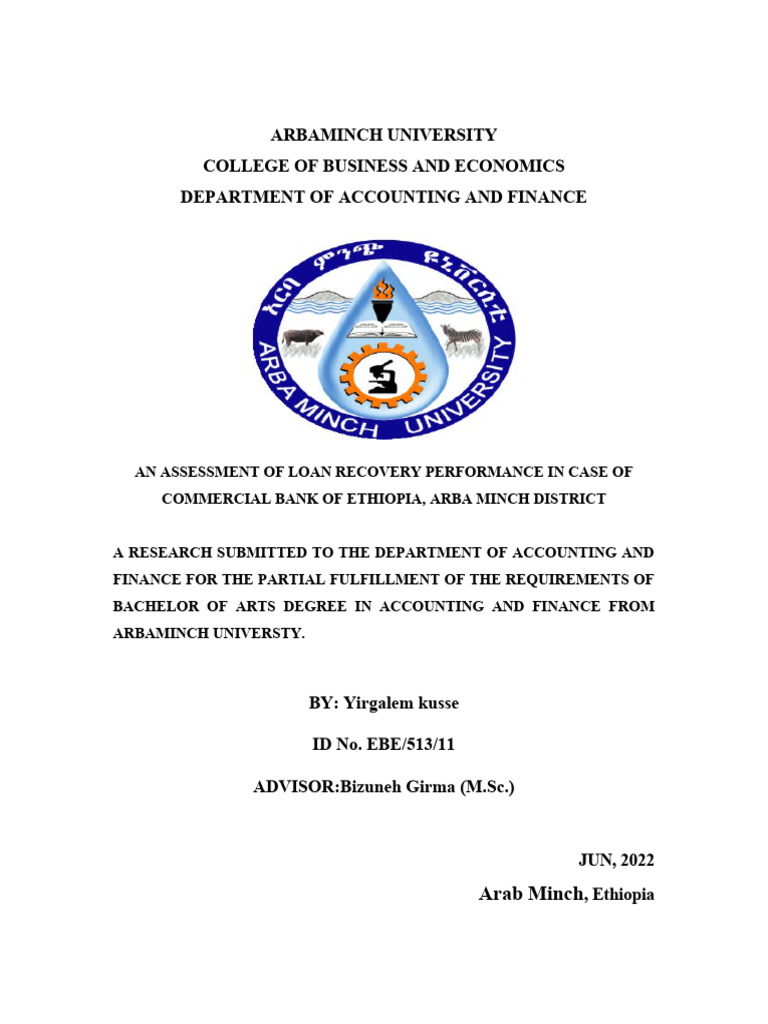 Second EDITTED YIRGA FINAL RESEARCH | PDF | Loans | Finance & Money ...