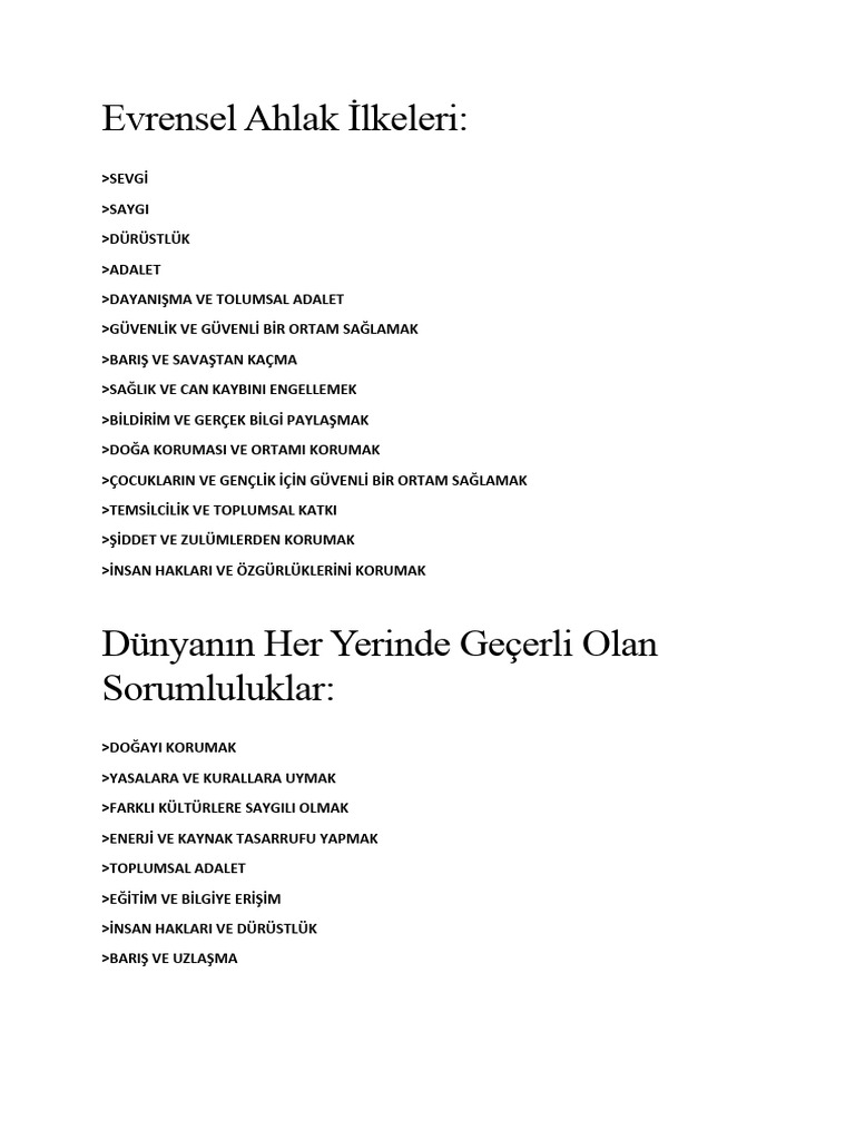 Evrensel Ahlak İlkeleri | PDF