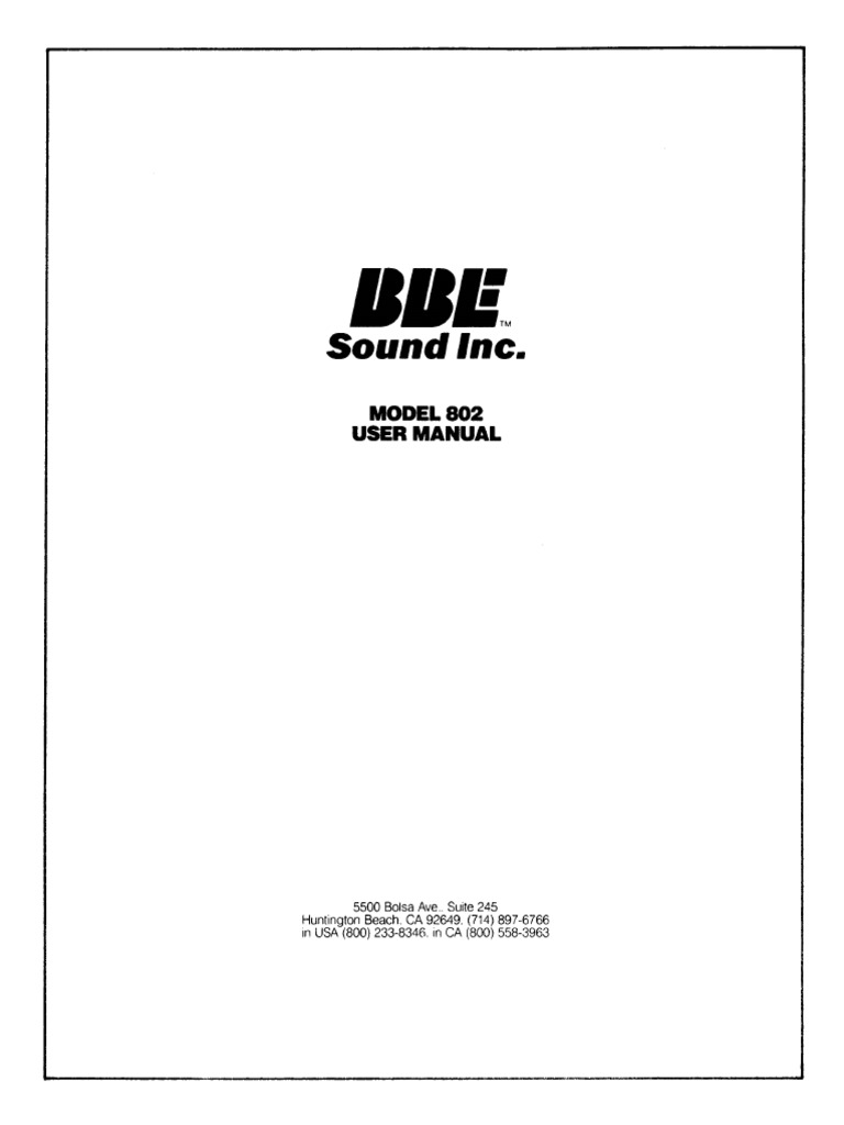 Bbe-Sound 802 Sonic Maximizer User-Man SCH | PDF