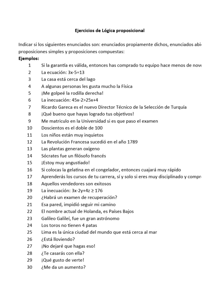 Ejercicios Lógica Proposicional | PDF | Proposición