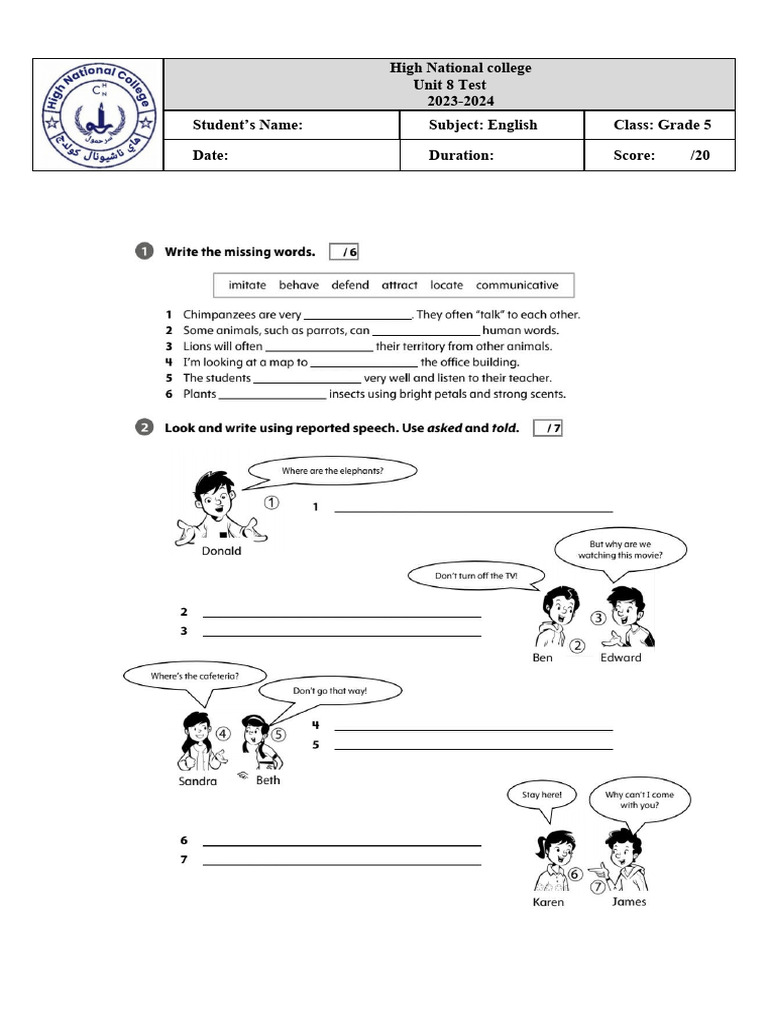 Grade 5 Unit 8 Test | PDF