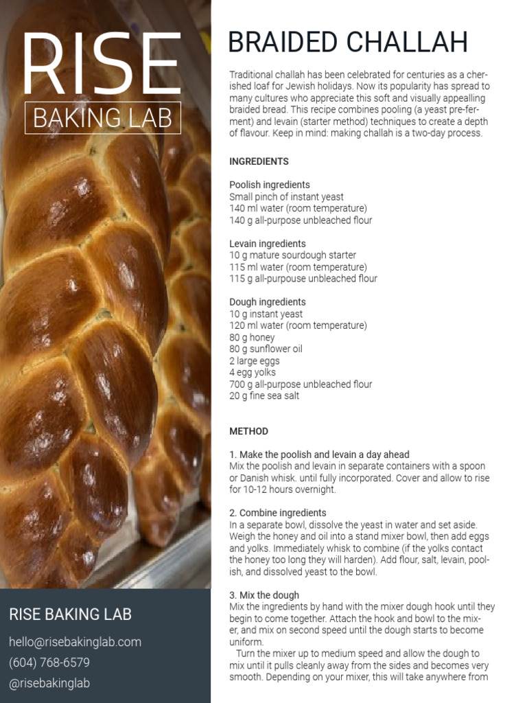 Challah Recipe - Rise Baking Lab | PDF | Sourdough | Staple Foods