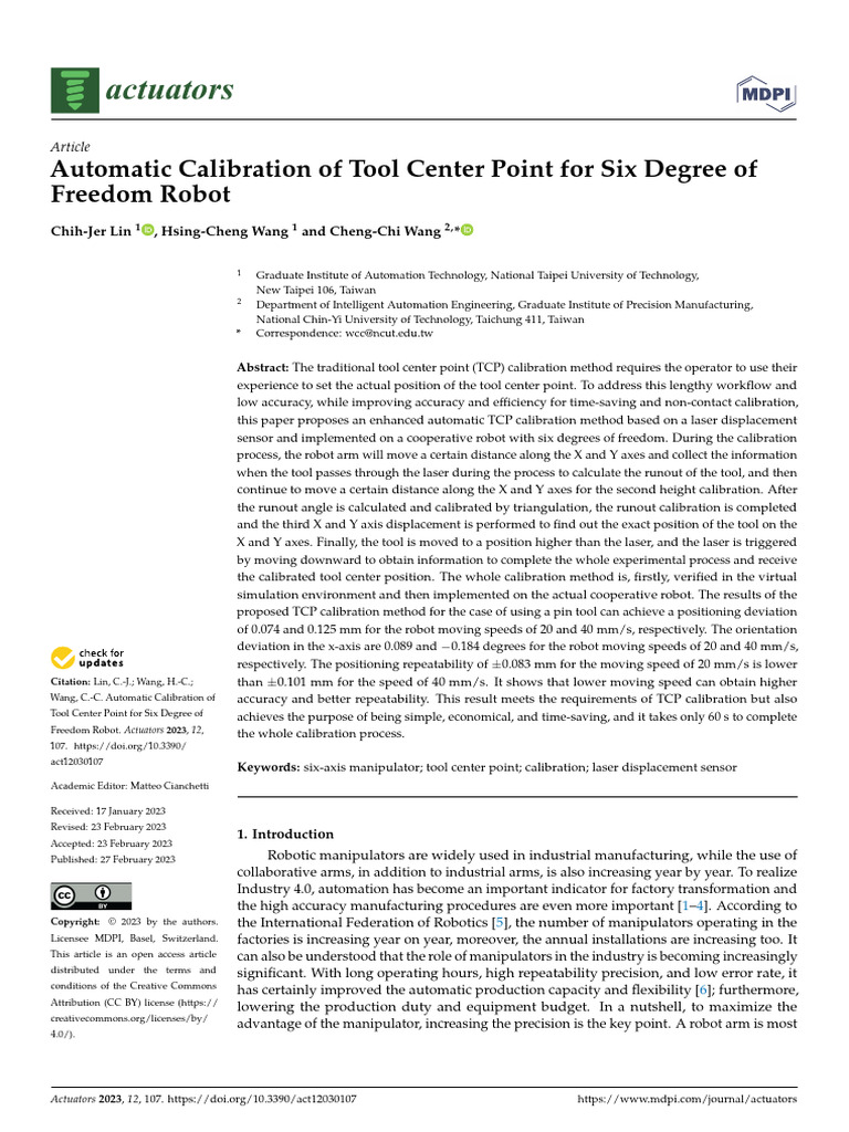 Article Automatic - Calibration - of - Tool - Center - Point - For ...