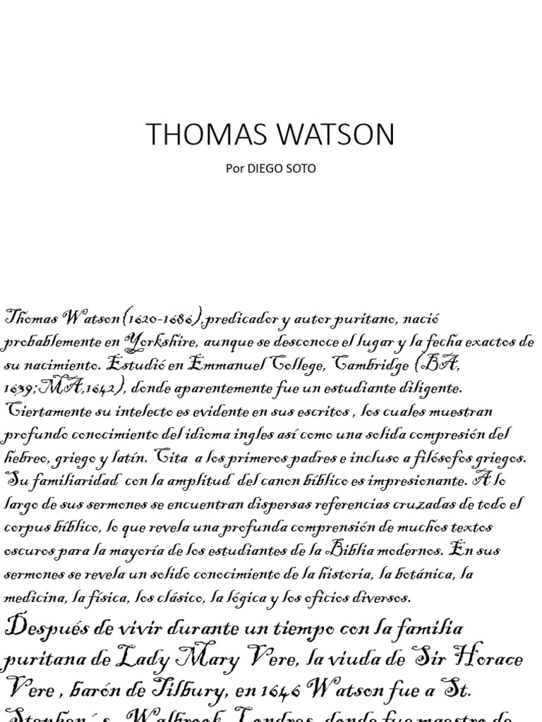 Vida y Obra de Thomas Watson | PDF | Religión y espiritualidad | Clásicos