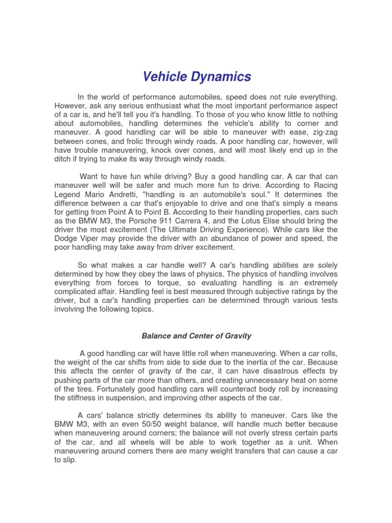 Vehicle Dynamics and Performance Driving | PDF | Suspension (Vehicle ...