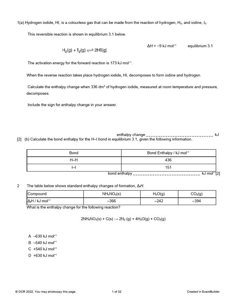 Enthalpy Calculations for Butane and Reactions | PDF | Chemical ...