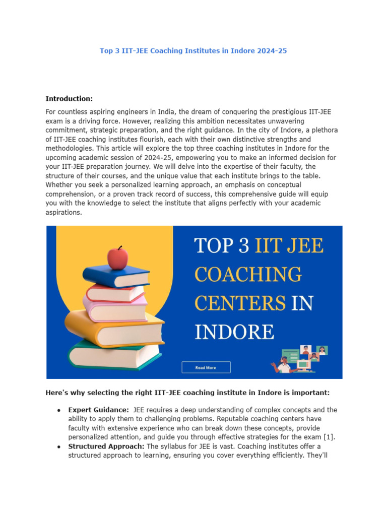 Top IIT-JEE Coaching in Indore 2024-25 | PDF | Learning | Methodology