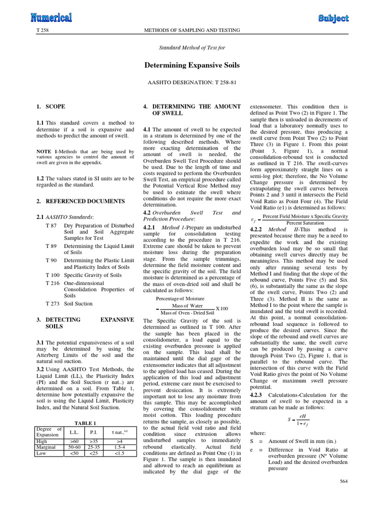 Determining Expansive Soils: Standard Method of Test For | Download ...