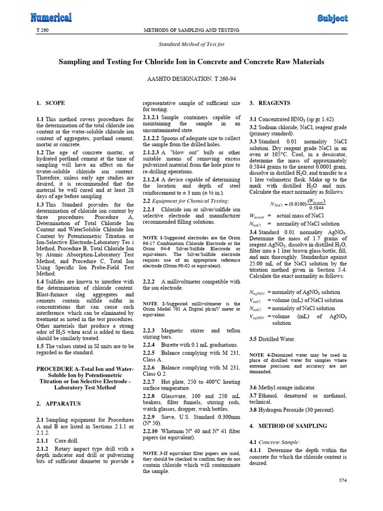 Sampling and Testing For Chloride Ion in Concrete and Concrete Raw ...