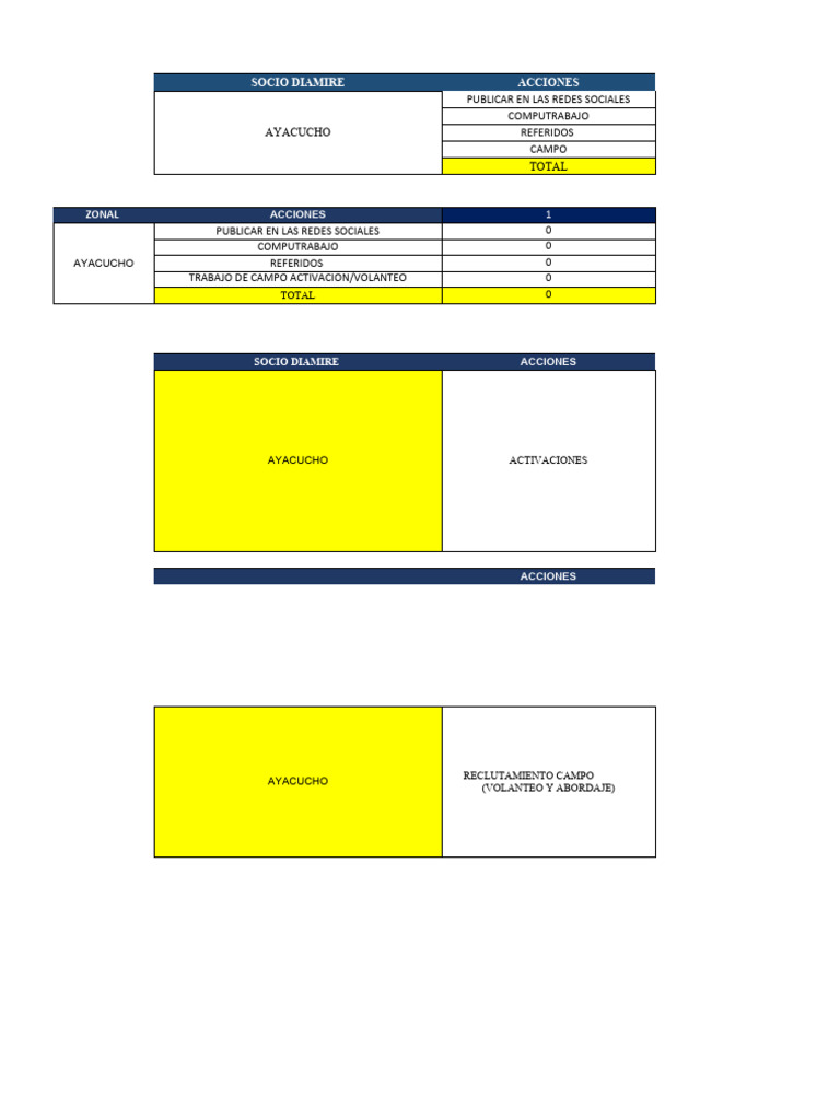 Plan de Accion Ayacucho Mayo - Diamire | PDF