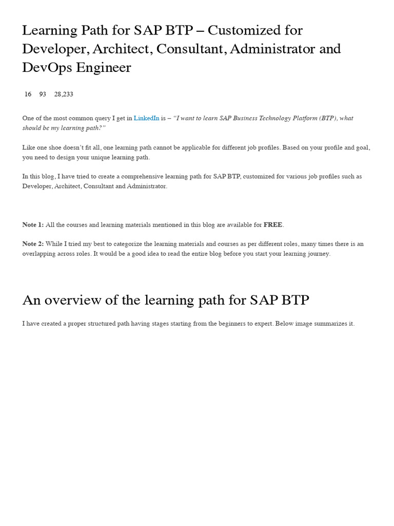 BTP Learning Path - Consultant, Architect, Admin, Developer | PDF ...