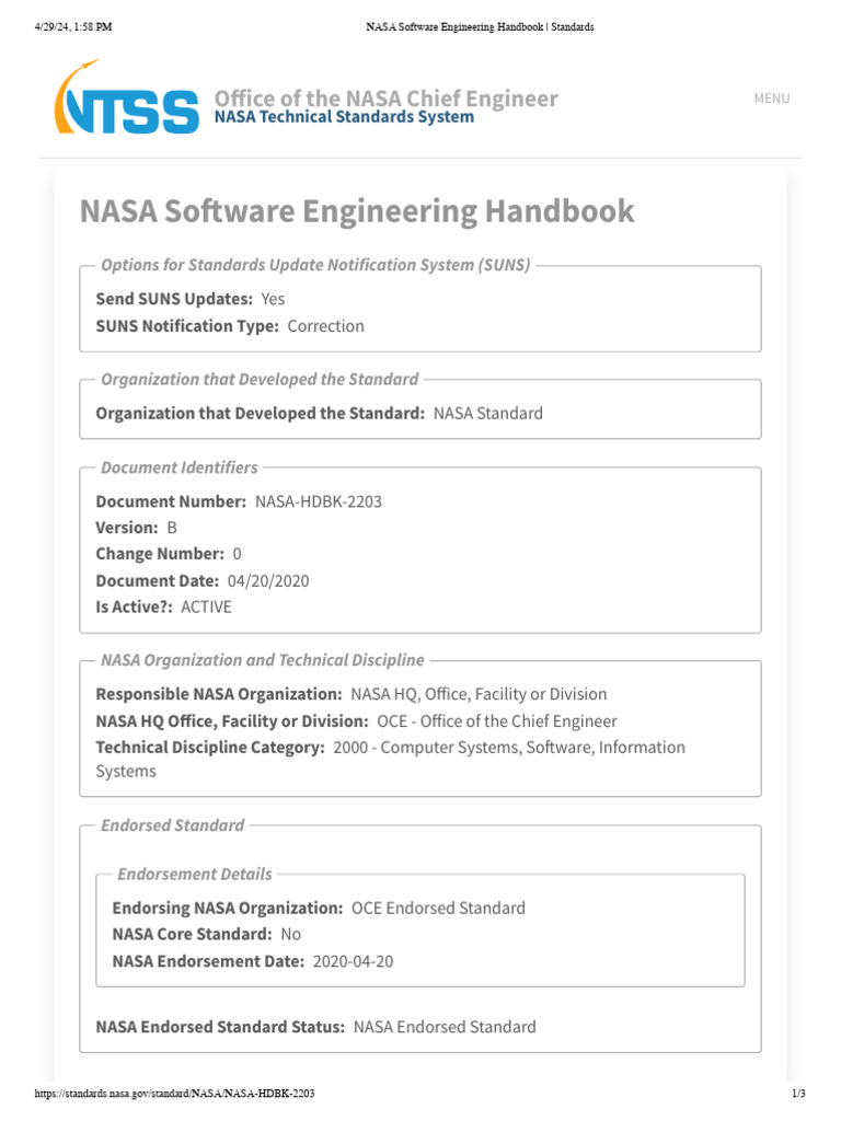 NASA Software Engineering Handbook - Standards | PDF | Software Engineering | Software