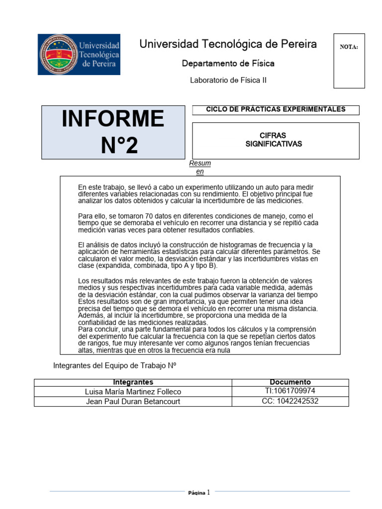 Informe 3 I | PDF | Desviación Estándar | Incertidumbre