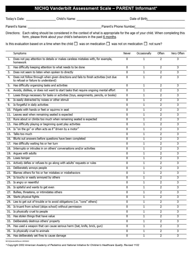 Nichq Vanderbilt Parent Teacher Spanish | PDF | Attention | Teachers