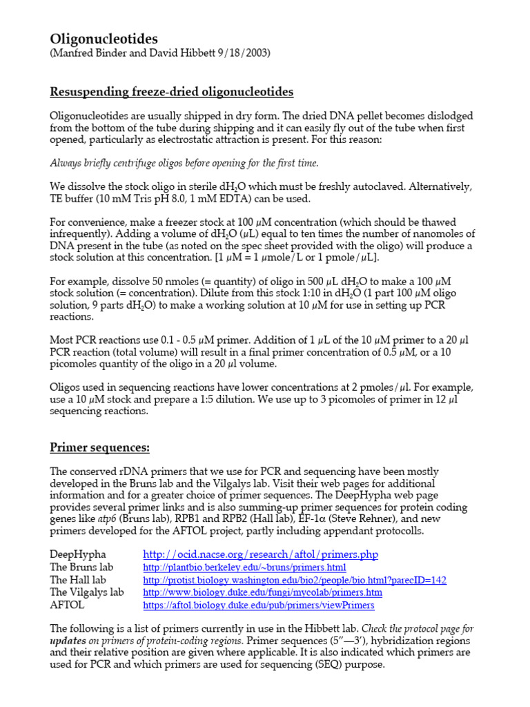 Primers | PDF | Oligonucleotide | Primer (Molecular Biology)