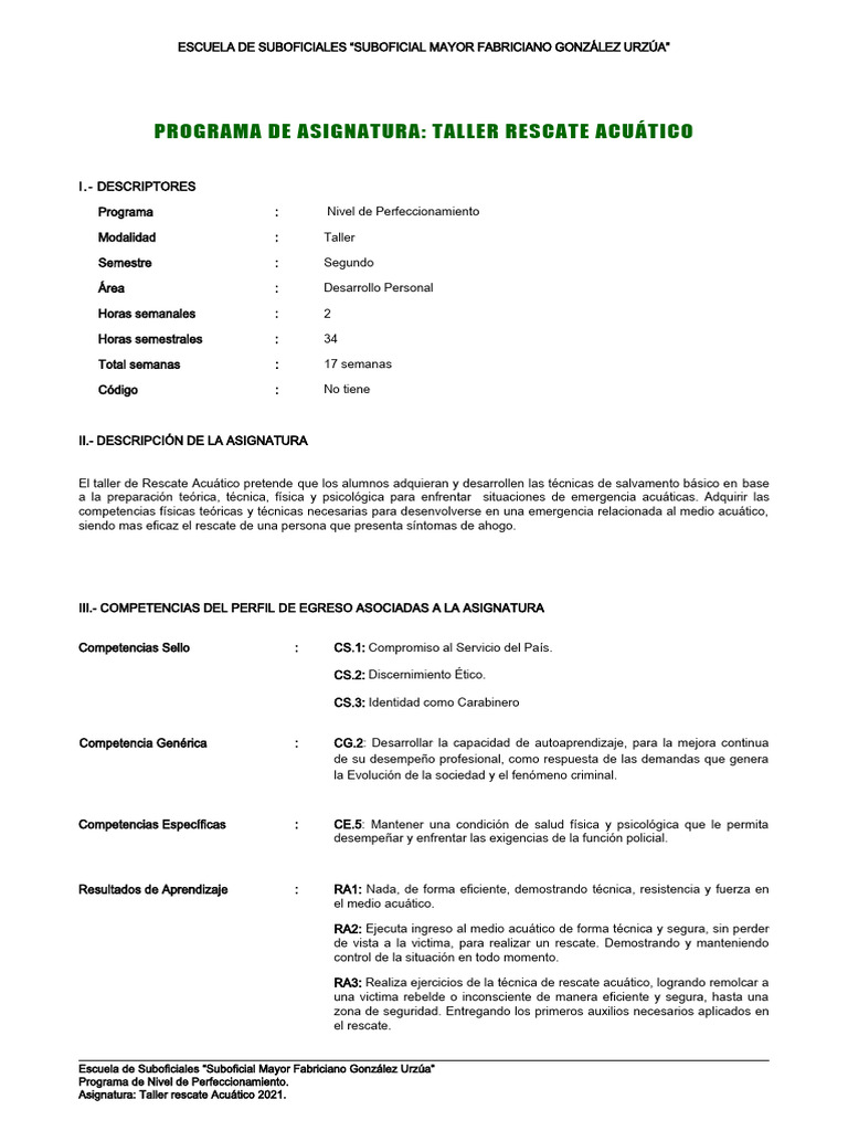 Programa Taller Rescate Acuatico | PDF | Nadando