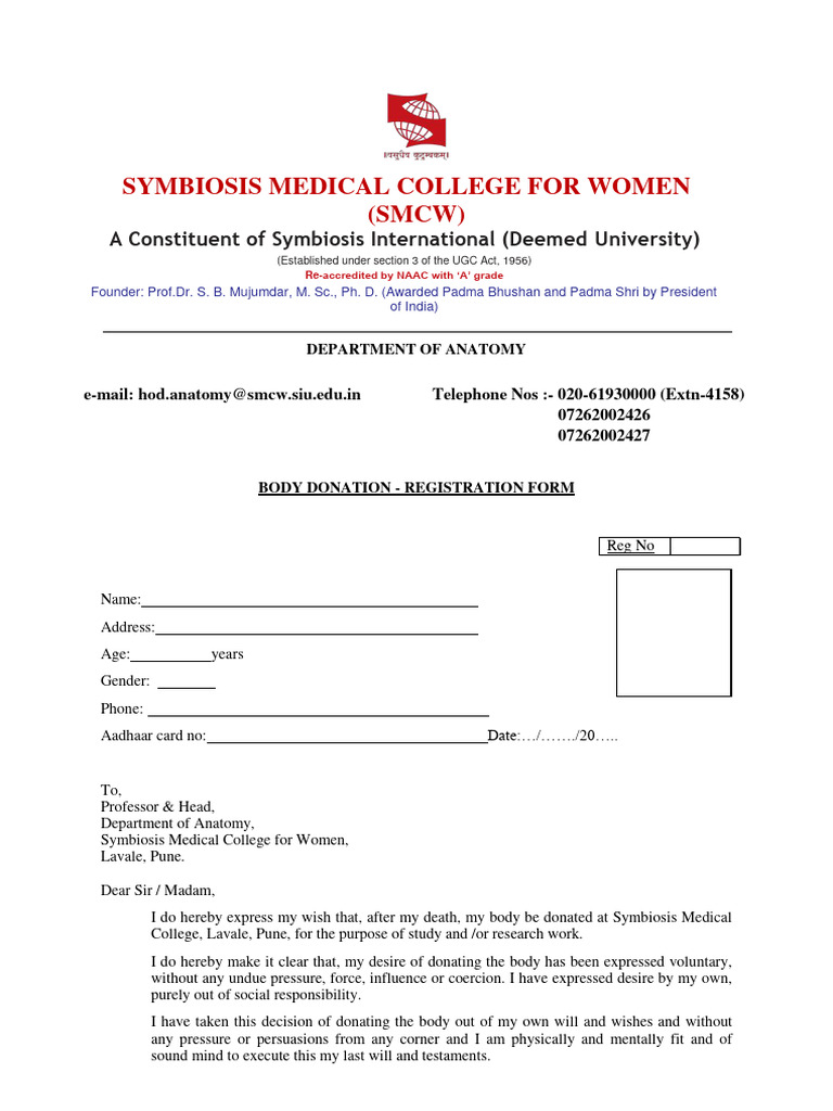 Body Donation Registration Procedure | PDF