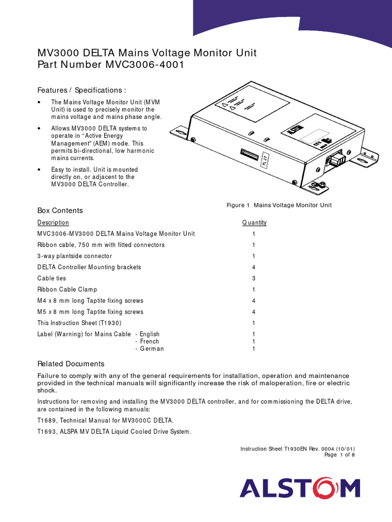 MV3000 DELTA Mains Voltage Monitor Unit Part Number MVC3006-4001 | PDF ...
