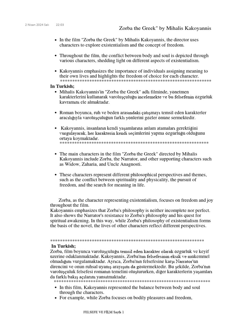 Zorba The Greek by Mihalis Kakoyannis FELSEFE VE FİLM | PDF