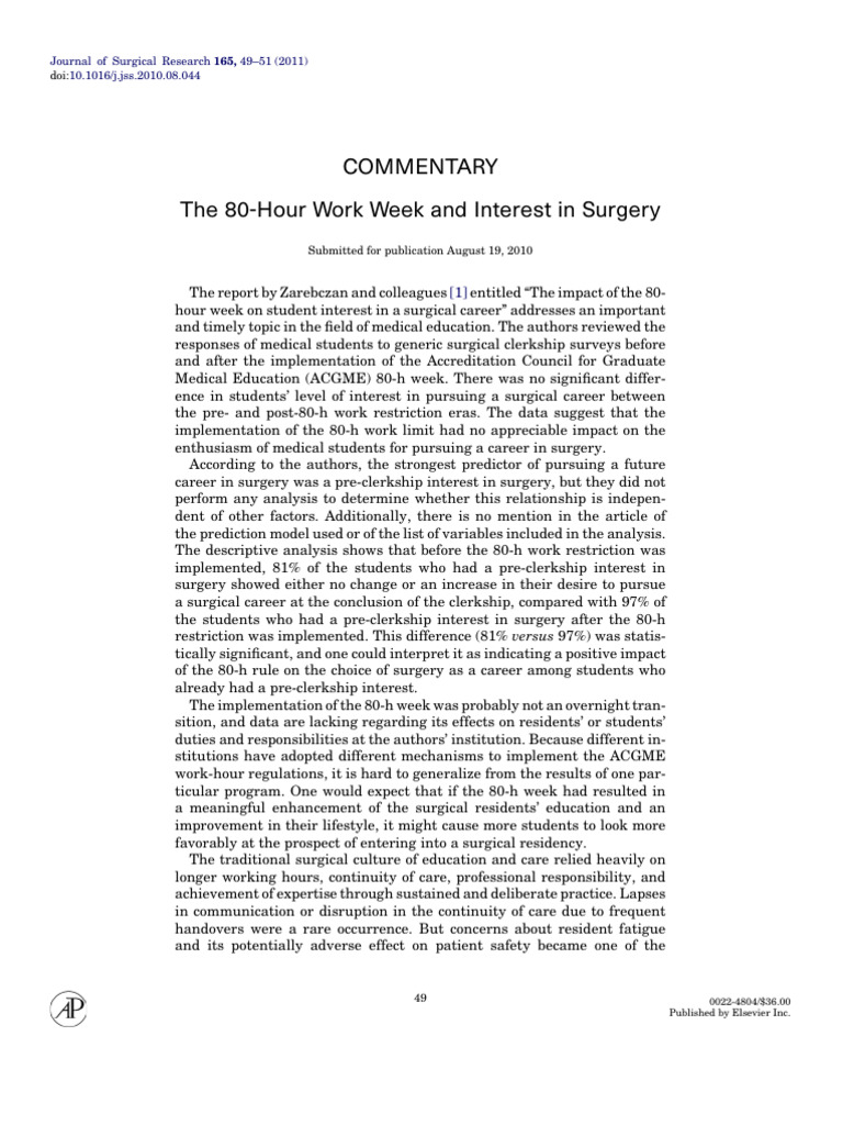 The 80-Hour Work Week and Interest in Surgery | PDF | Surgery ...