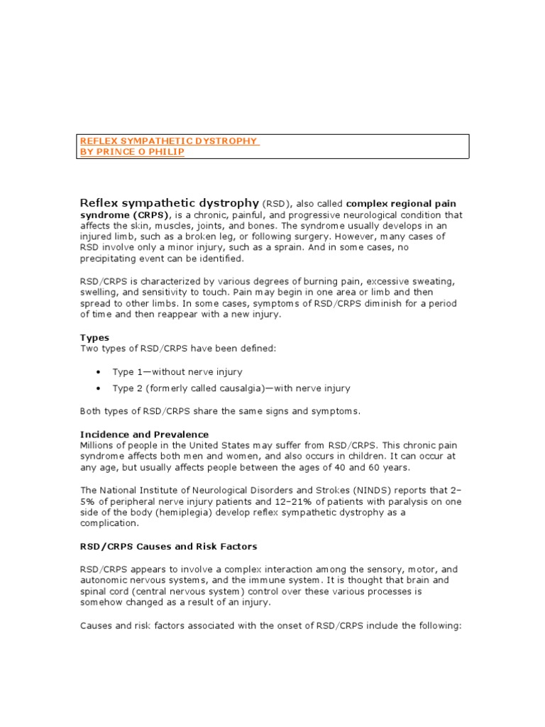 Reflex Sympathetic Dystrophy | PDF | Neurological Disorders | Medicine