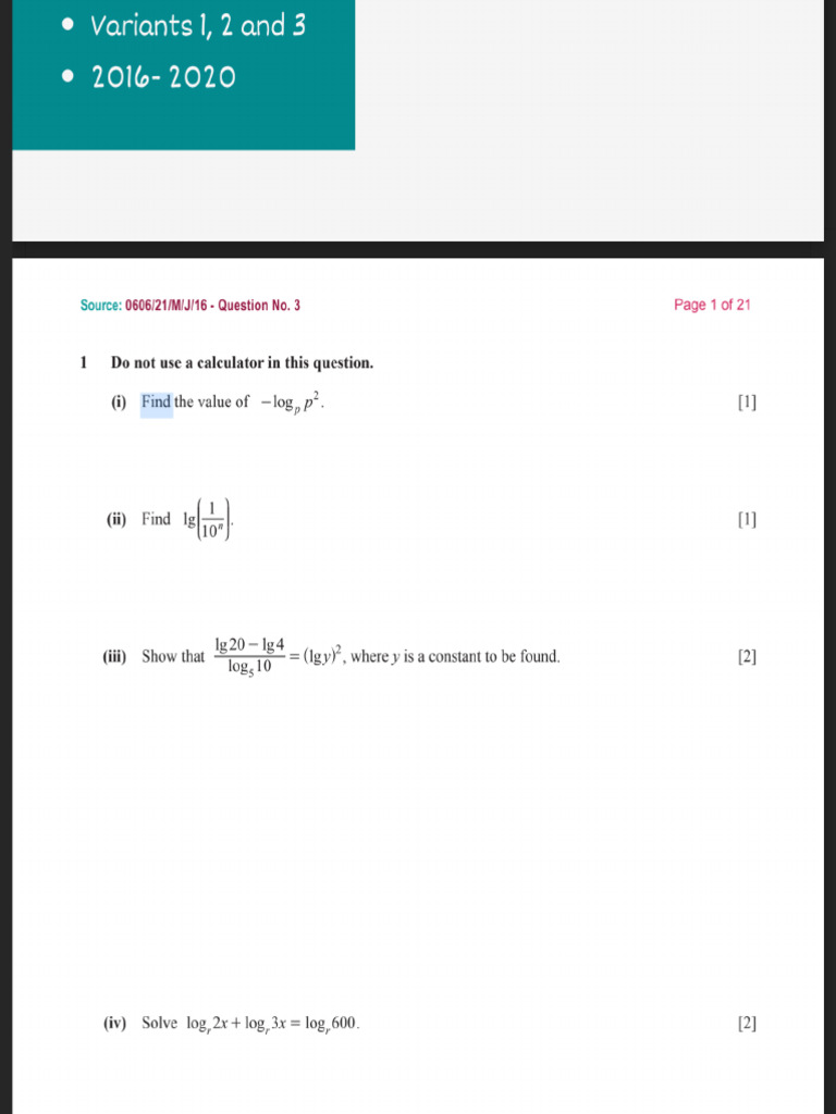 Advanced Logarithm Problems Guide | PDF