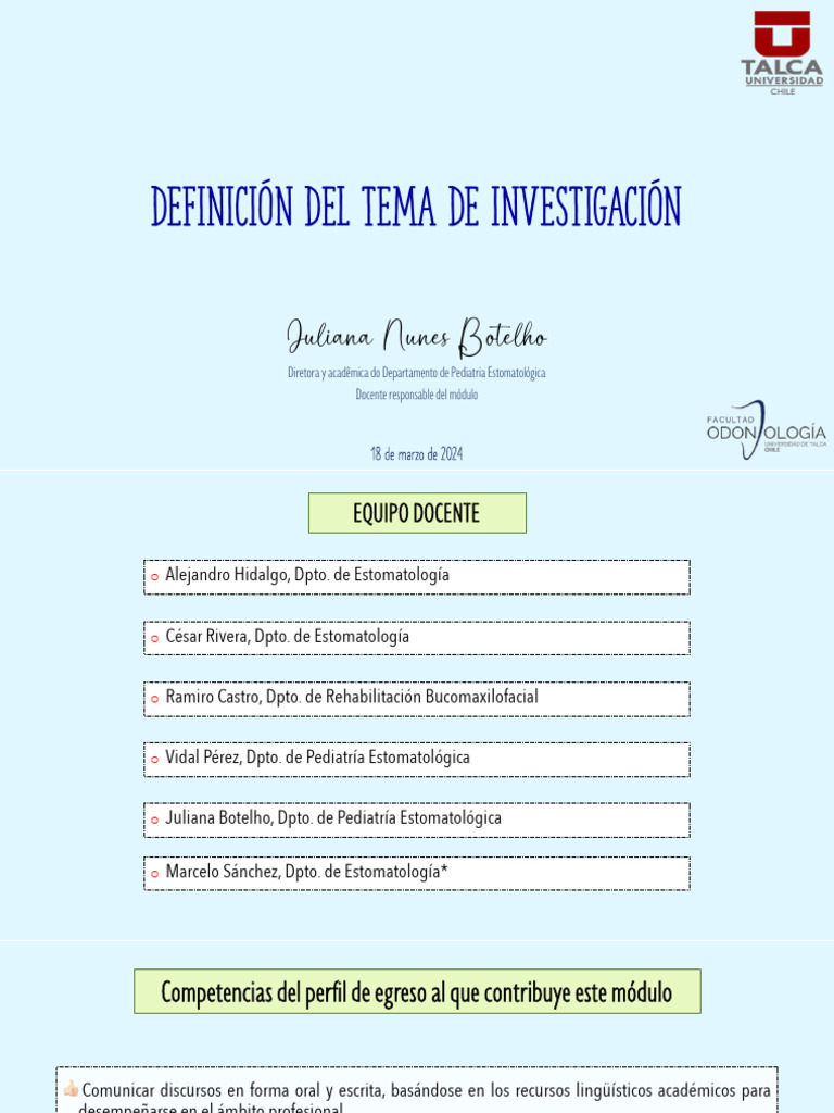 Definición de Tema de Investigación Odontológica | PDF | Odontología ...